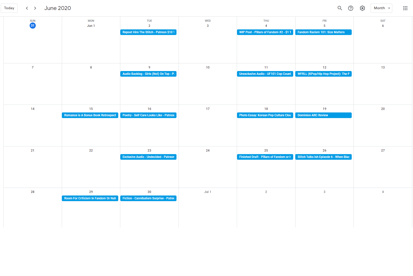 June Content Calendar – Stitch's Media Mix